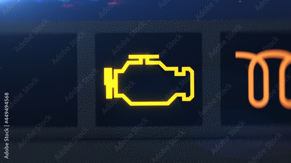 Check engine light on, car trouble, engine failure, visit to repair ...