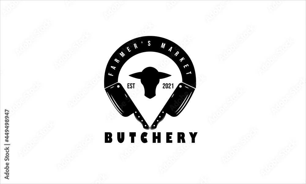 Retro Vintage Meat shop label logo design with crossed machete suitable ...