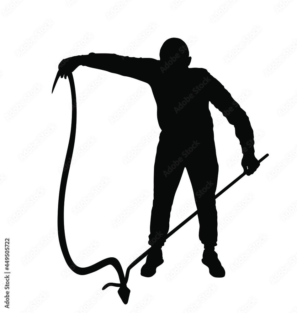 Brave man catching snake with stick vector silhouette illustration ...