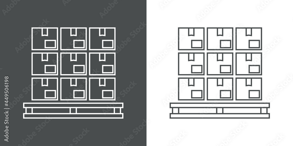 Símbolo almacenaje. Icono plano con cajas de cartón en palé de madera ...