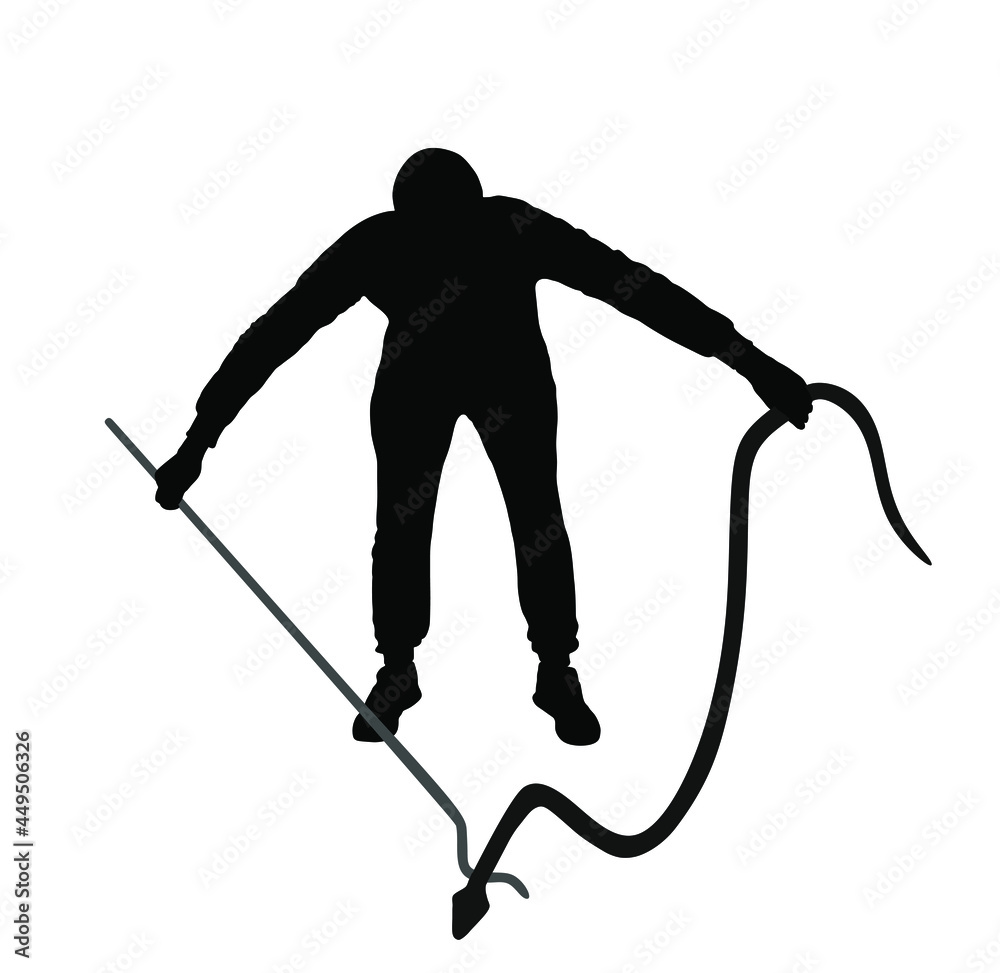 Brave man catching snake with stick vector silhouette illustration ...