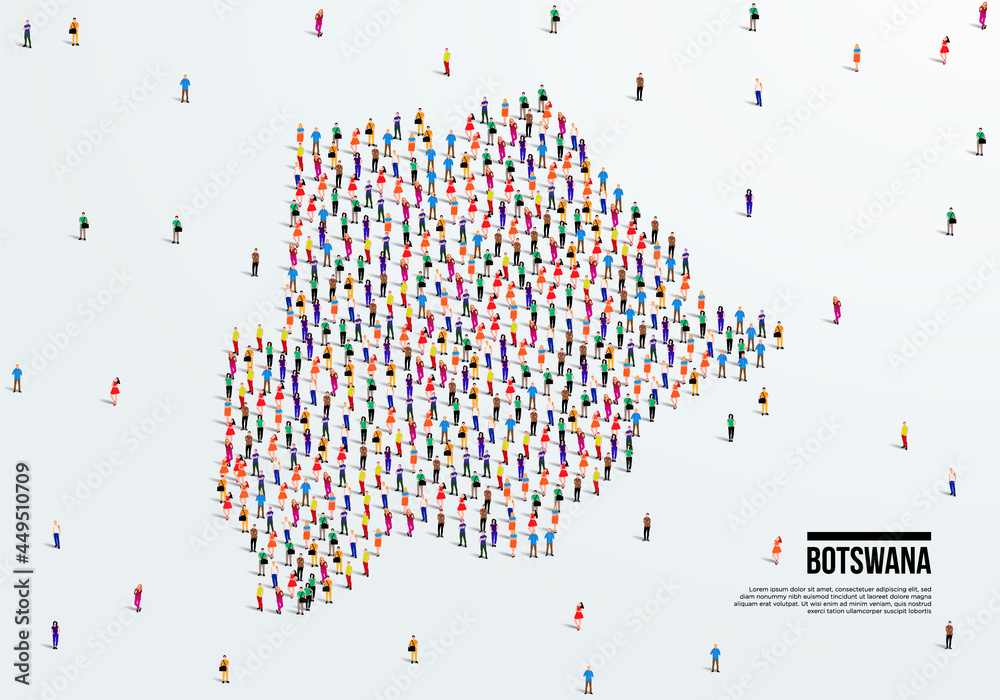 Botswana Map. Large group of people form to create a shape of Botswana ...
