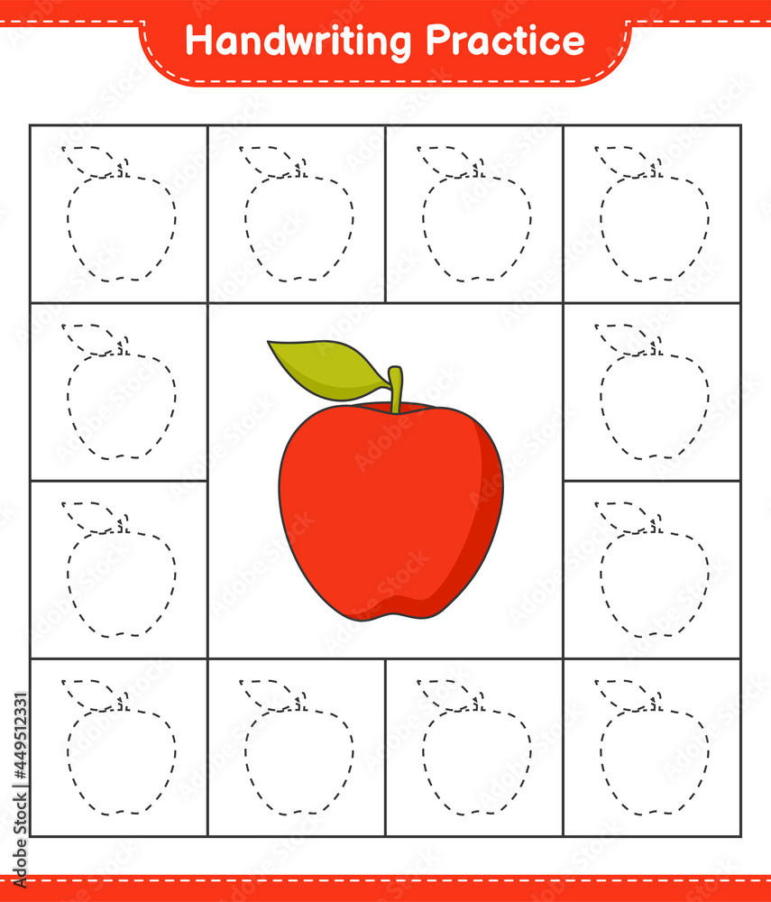 Handwriting practice. Tracing lines of Apple. Educational children game ...