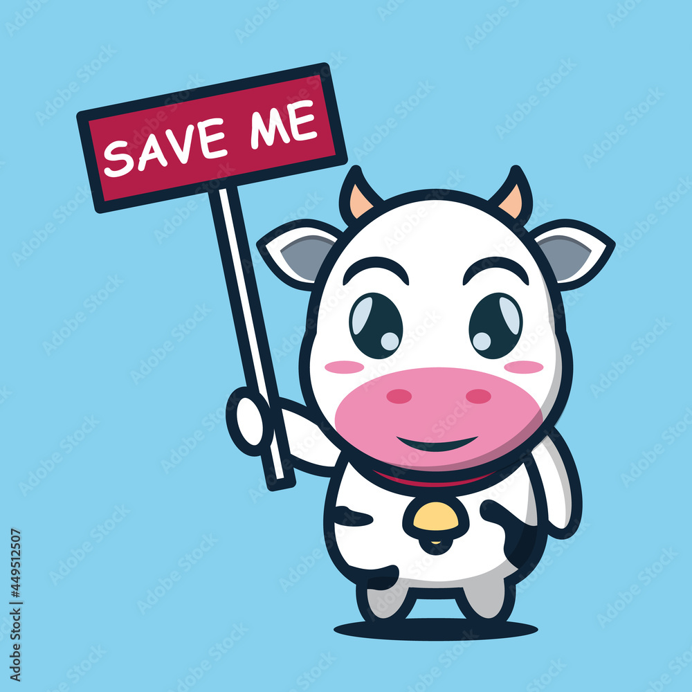 vector illustration of cute cow holding a sign that says save me Stock ...