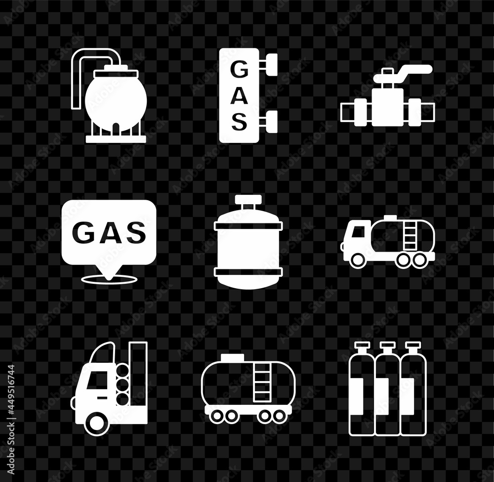 Set Oil tank storage, Gas filling station, Metallic pipes and valve ...