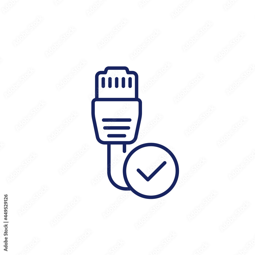 ethernet cable and check mark line icon Stock Vector | Adobe Stock