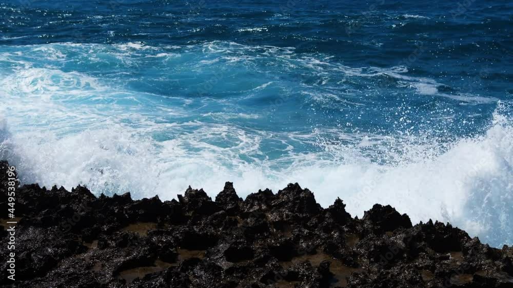 Sea storm 4k concept, landscape footage of ocean blue water and rocks ...