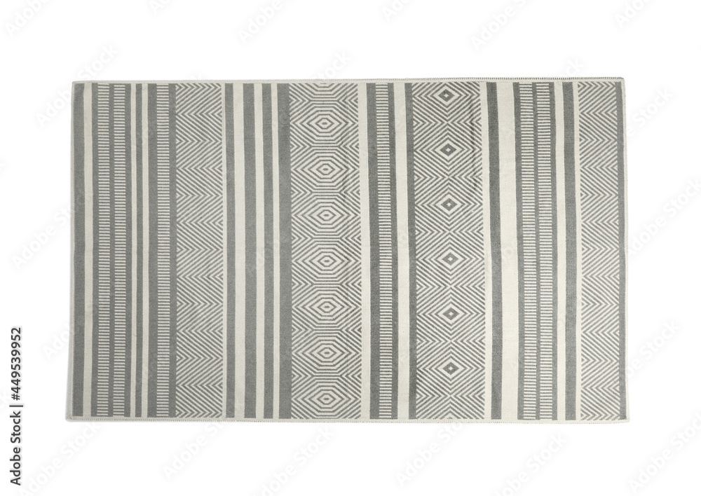 Soft carpet with geometric pattern isolated on white, top view Stock ...