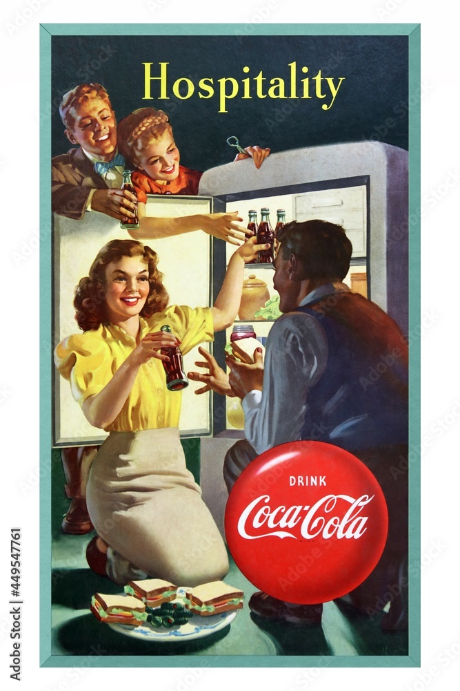 Vintage classic old-timey Coca-Cola advertisement with well-dressed ...