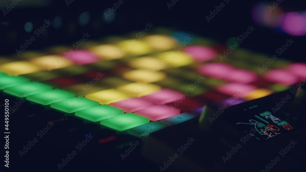 musician playing Synthesizer sequencers Close-up of a synthesizer pad ...