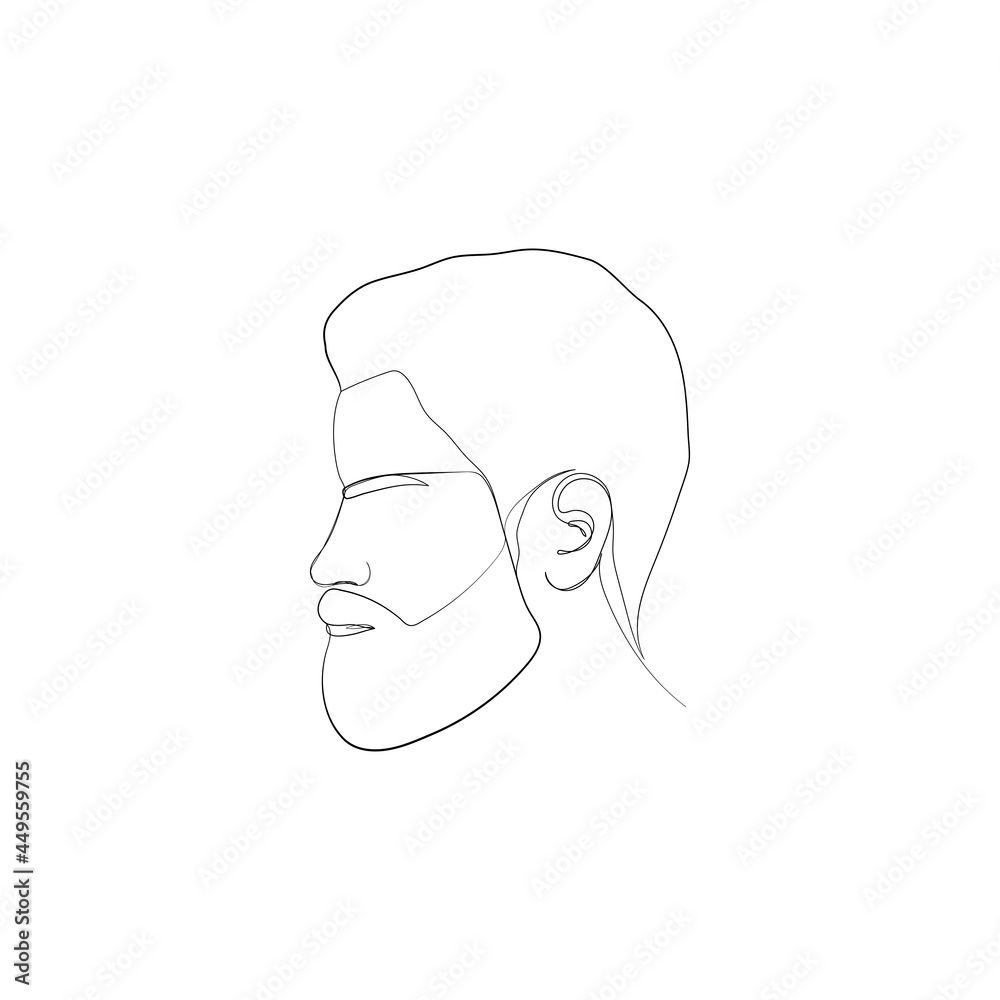 One line drawing of a profile portrait of a man with a beard ...