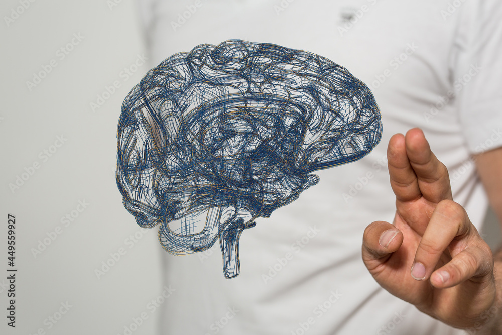 Brain. Low poly abstract digital human brain. Neural network. IQ ...