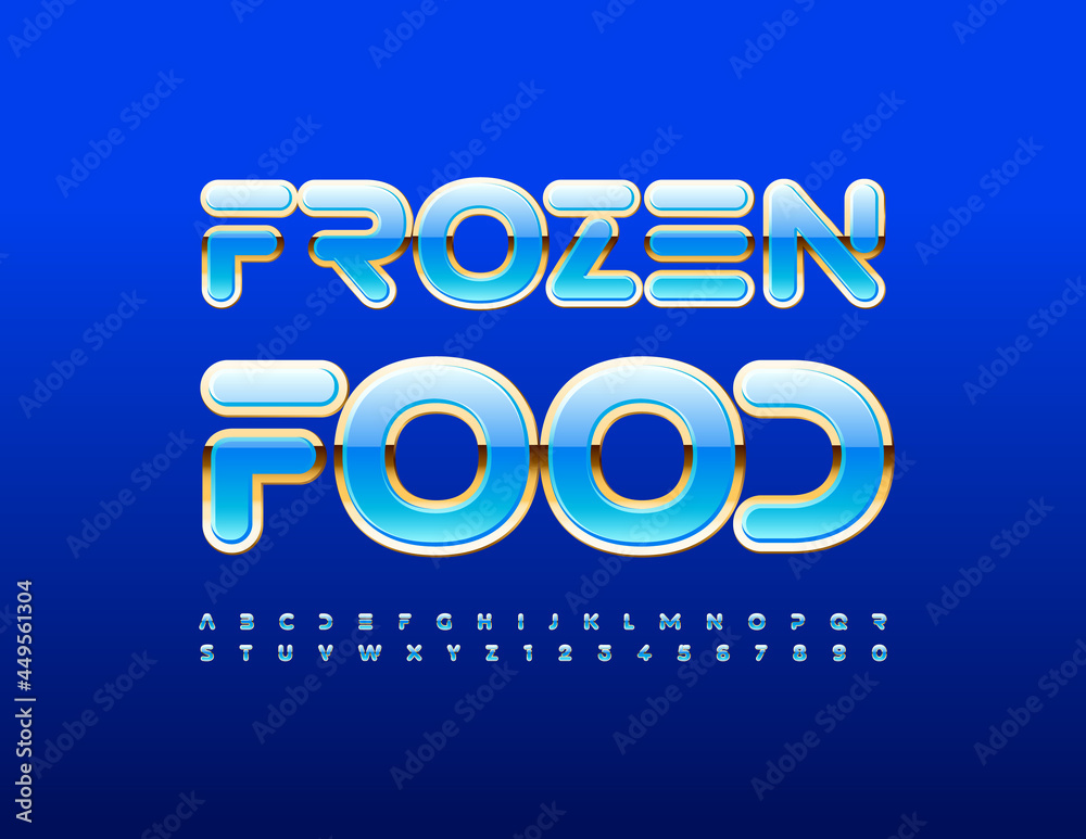 Vector luxury sign Frozen Food. Blue and Gold glossy Font. Modern ...