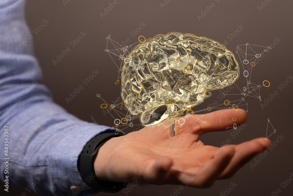 Brain. Digital brain. 3D Science and Technology concept. Neural network ...