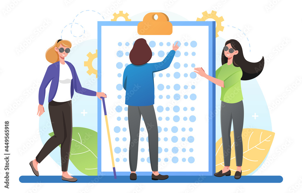 Blind people study braille alphabet to gain ability to read and count ...