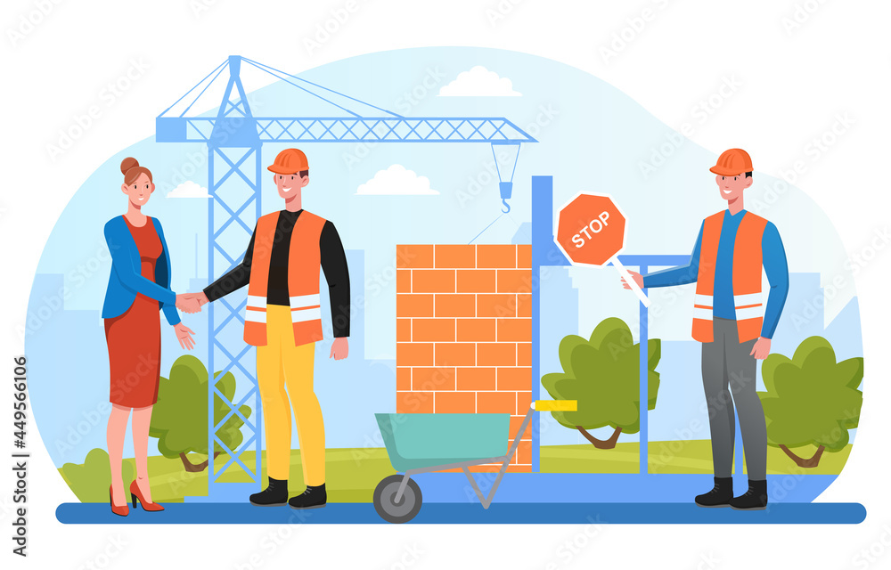 Customer concludes contract for construction work. Shaking hands as ...
