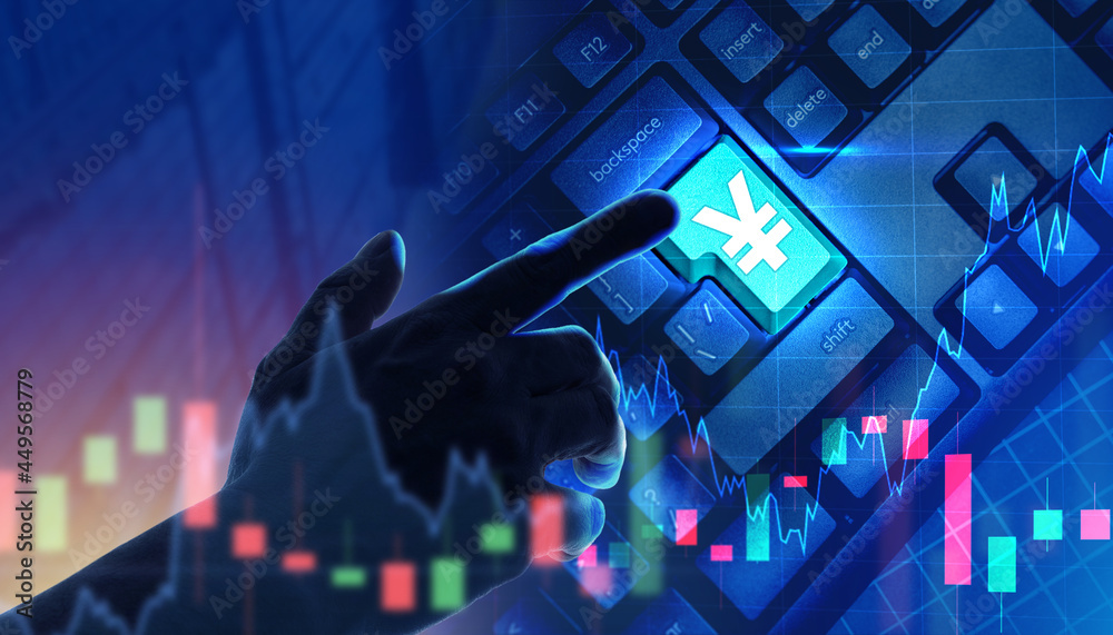 Japanese Yen logo is depicted on keyboard. Yen money investment concept ...