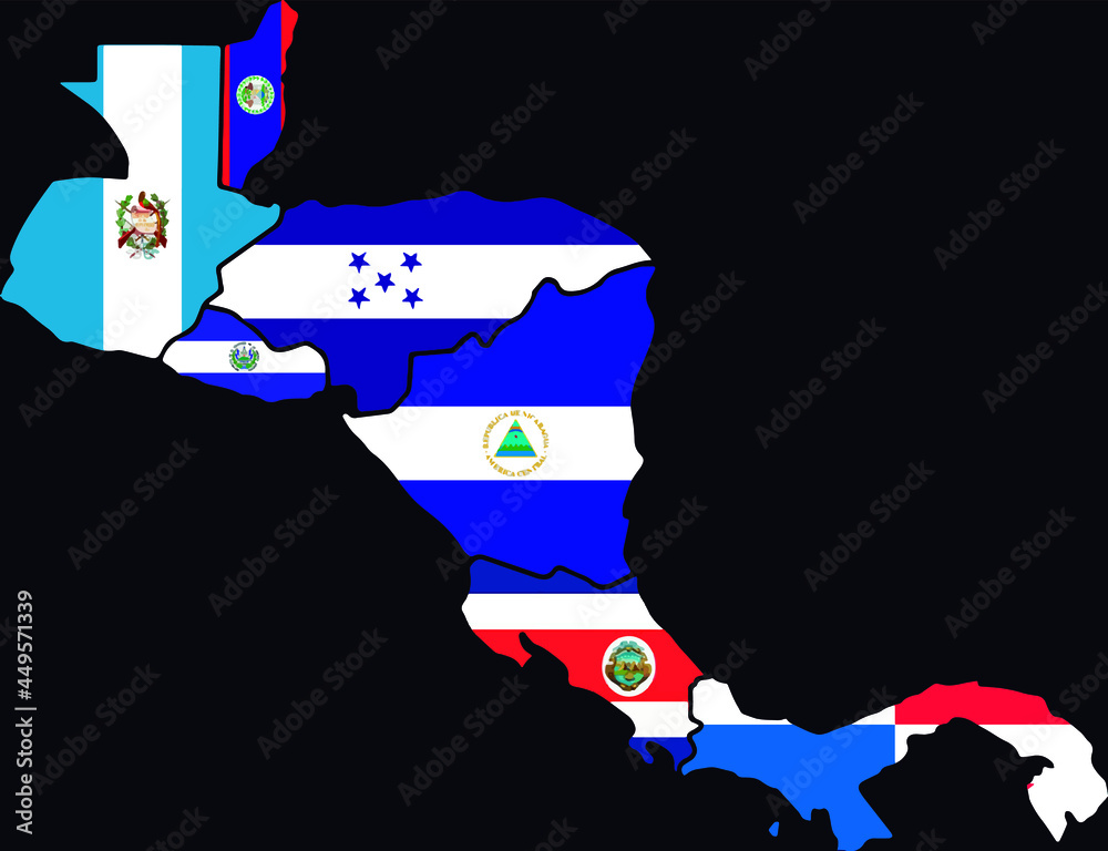 central america continent map with flags el salvador nicaragua belize ...