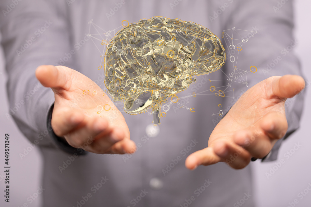 Human brain digital illustration. Electrical activity, flashes and ...