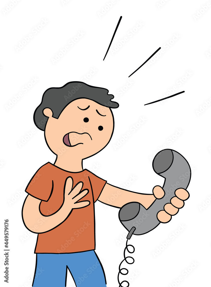 Cartoon man holding phone and scared, vector illustration Stock Vector ...