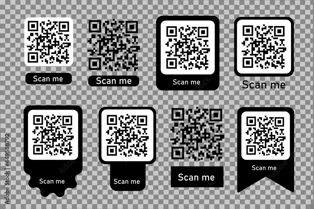 QR code. Scanning by phone. Simple sticker, lettering scan me. Black ...