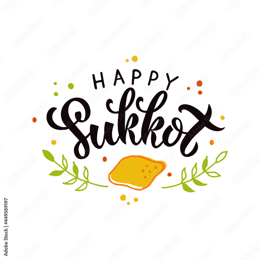 Happy Sukkot handwritten text on white background for Jewish ...