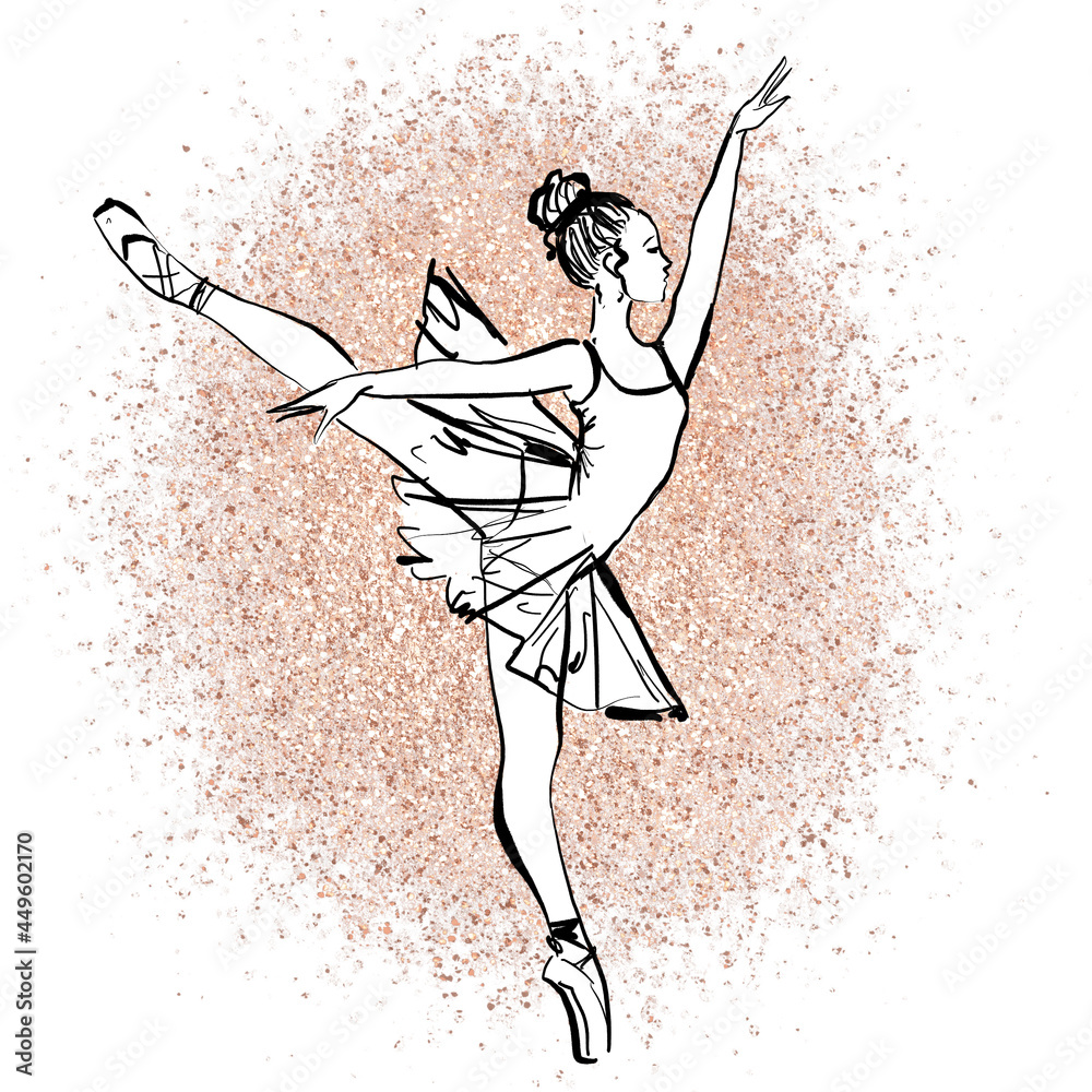 ink and watercolor illustration of a ballerina en pointe. dancer hand ...