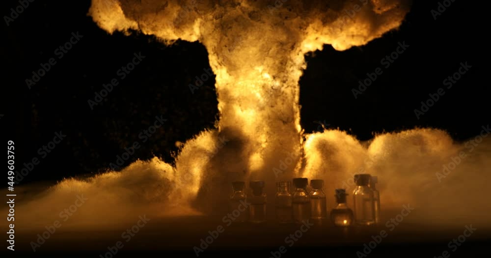 Pharmacy and chemistry theme. Test glass flask with solution in ...