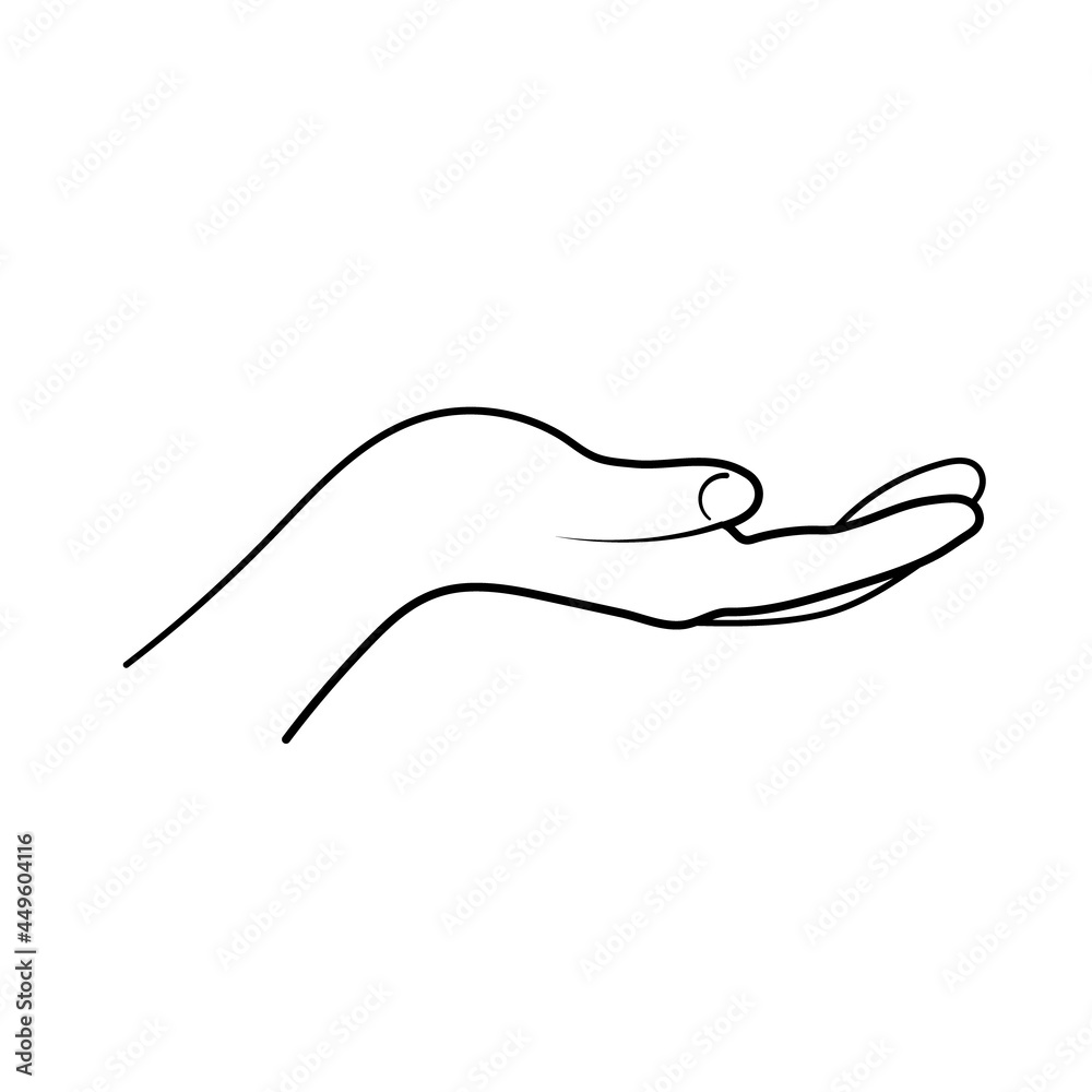 Open hand outline vector illustration. Icon of asking hand in vector ...