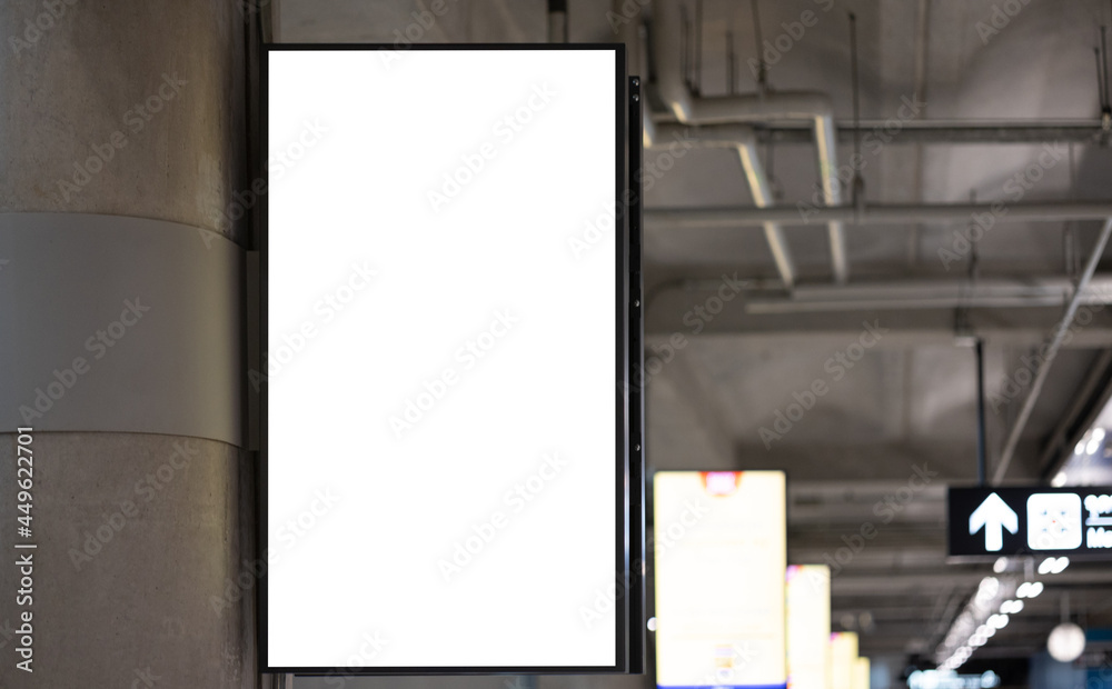 Blank screen advertise mockup in the airport terminal. Display for ...
