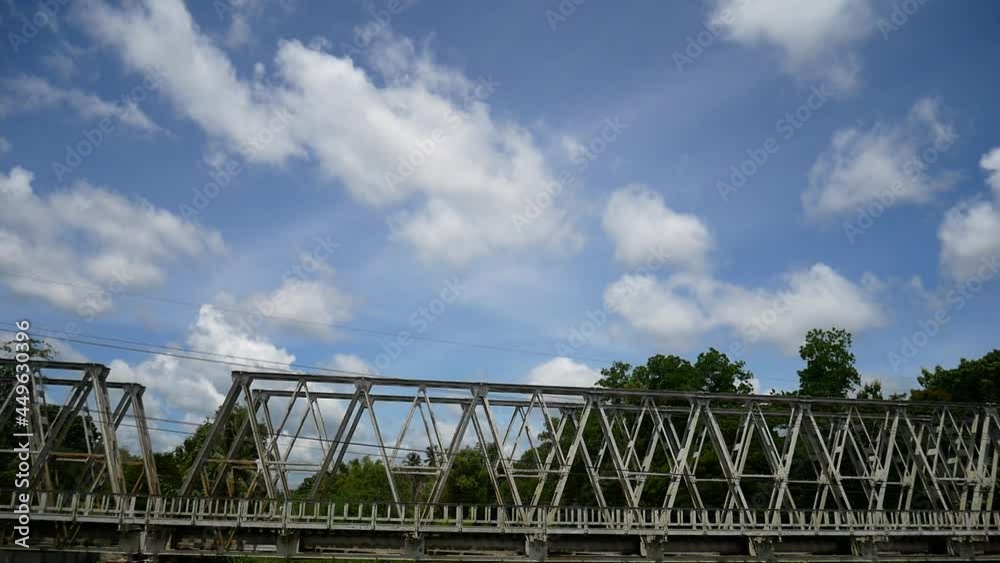 Steel bridge structures for trains. Complex steel structure. The bridge ...