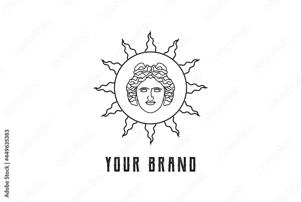 Ancient Sun with Greek God Apollo Head Face Logo Design Vector Stock ...