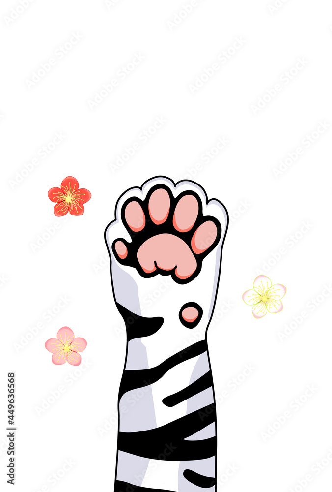 ホワイトタイガーの足の裏と梅の花（寅年年賀状素材） Stock Illustration | Adobe Stock