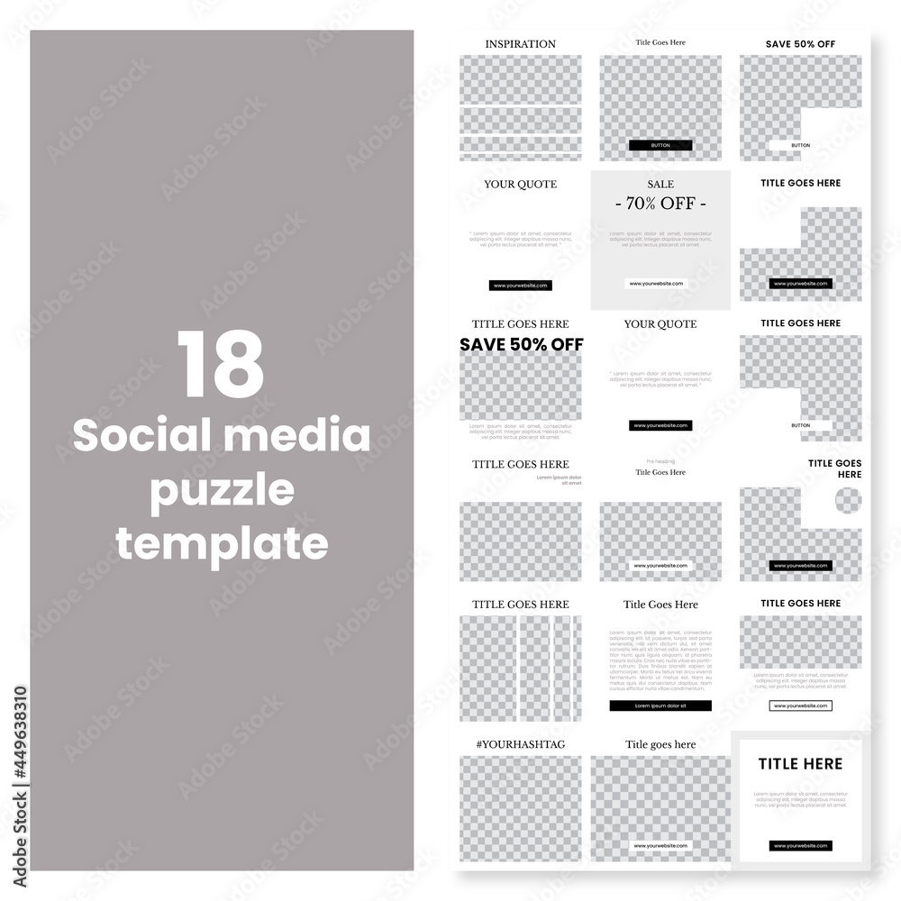 Set of editable social media instagram puzzle minimalist with neutral ...