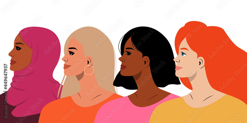 Portraits of Four women of different nationalities and cultures ...