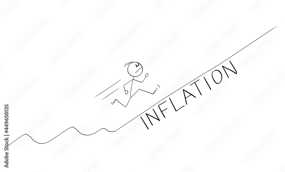 Frustrated Man or Businessman Running Uphill Rising Inflation Graph ...