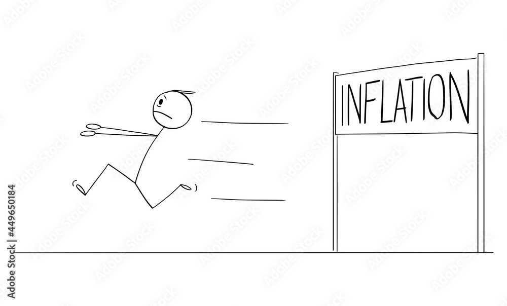 Person or Businessman Running in Fear and Panic from Inflation Sign ...