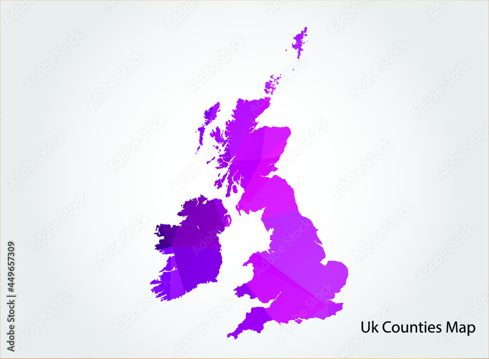 Uk Counties Map pink Color on white background polygonal Stock Vector ...