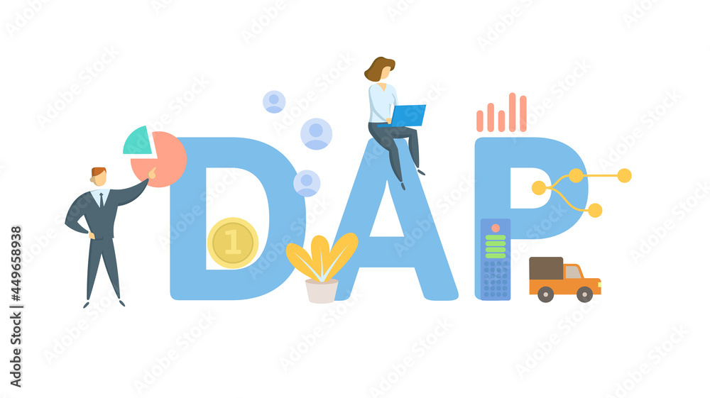 DAP, Delivered At Place. Concept with keywords, people and icons. Flat ...