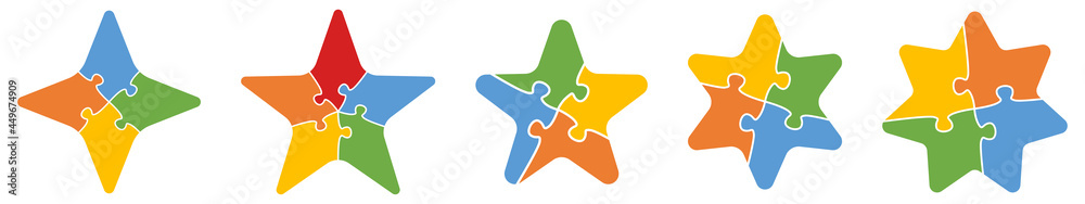 Star divided into 4 jigsaw puzzle pieces, four to seven slightly ...