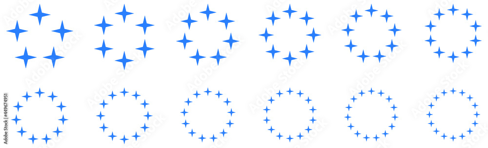 Circle made out of four pointed stars, version with five to sixteen ...