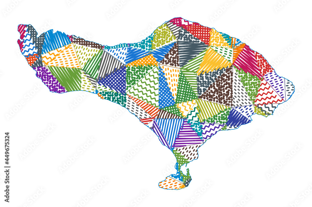 Kid style map of Bali. Hand drawn polygons in the shape of Bali. Vector ...