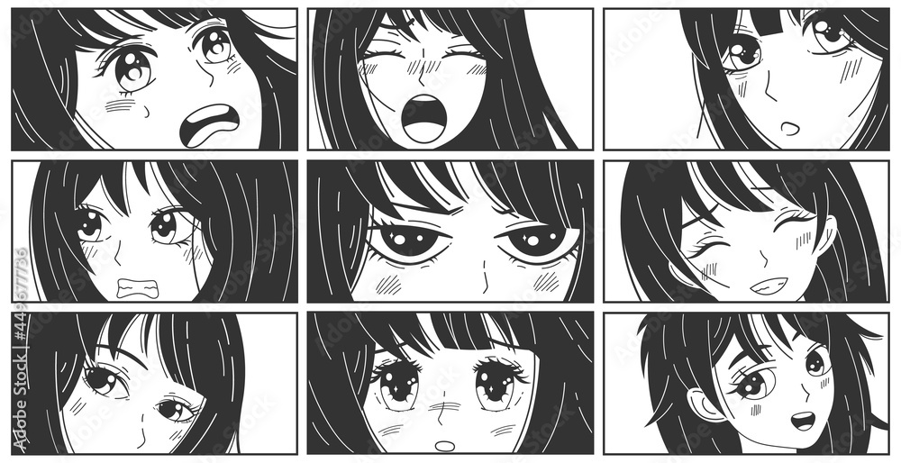 Manga kawaii expressions asian anime girls characters. Anime cute woman ...