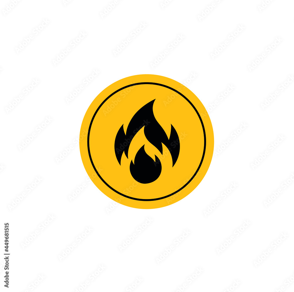 Yellow fire warning signs, danger sing, flame icon, fire risk warning ...