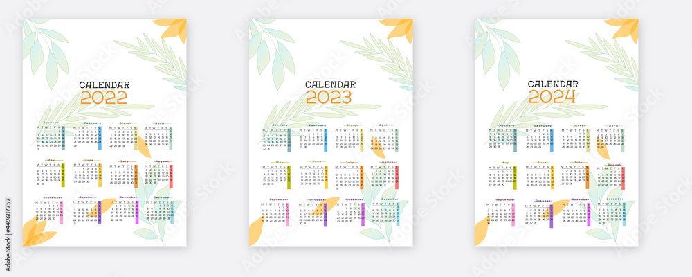 Calendar 2022 2023 2024.Simple calendar, desk calendar design, wall ...