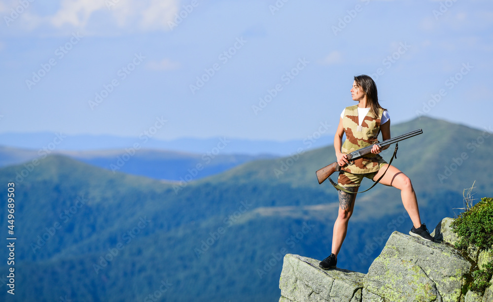Military female. Army forces. Woman military outfit hold weapon ...