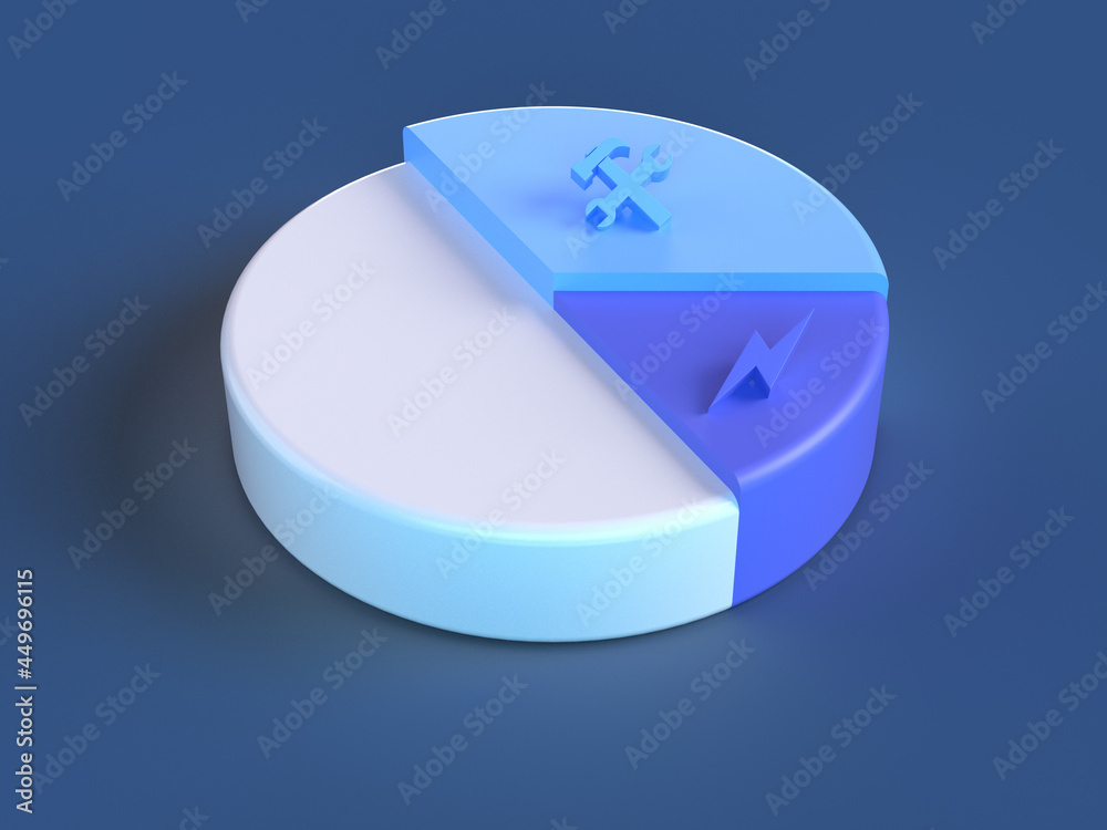 3D rendered pie chart in neutral colors with different sized parts on a ...