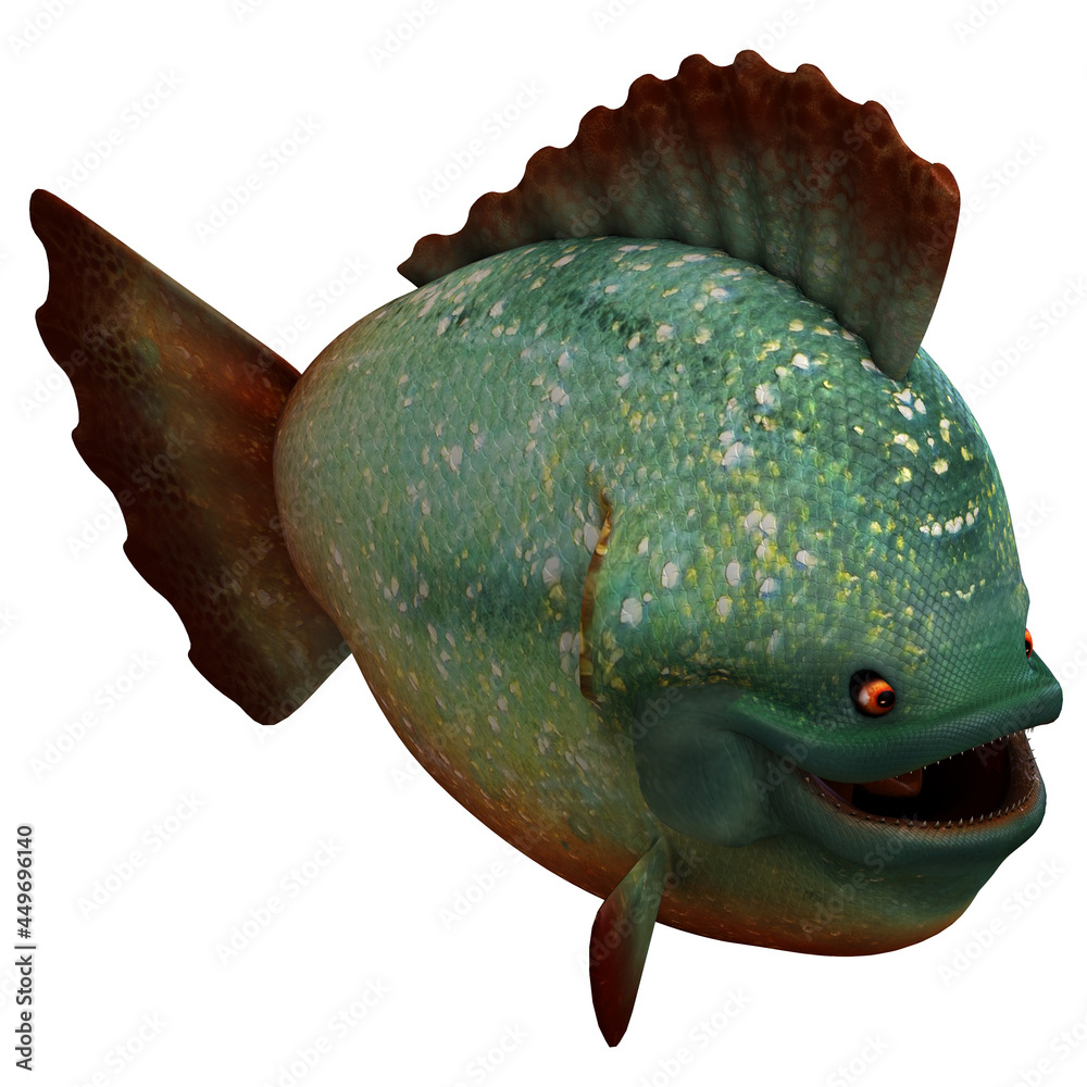 3D-illustration of a cute and funny cartoon. isolated piranha fish ...
