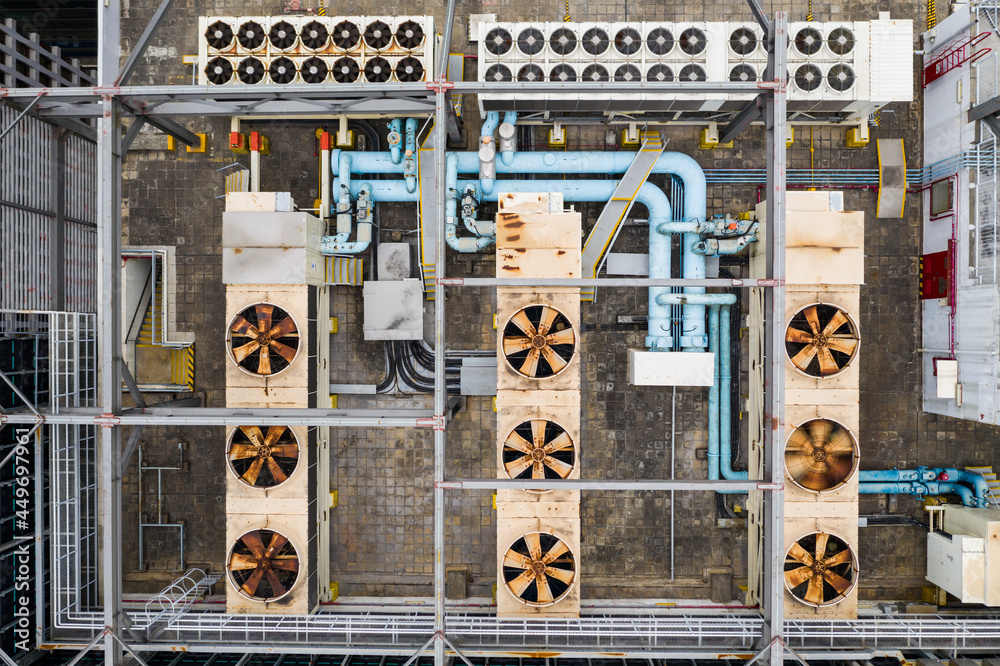 Top down view of air condition compressor coil uint on the top of the ...