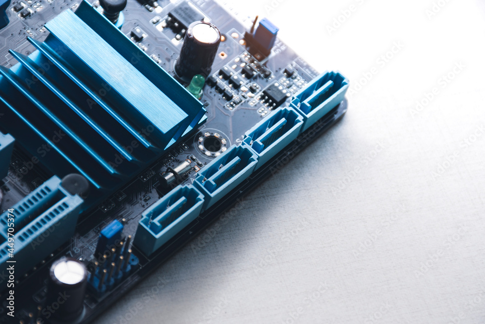 SATA connector ports and component on the computer motherboard and ...